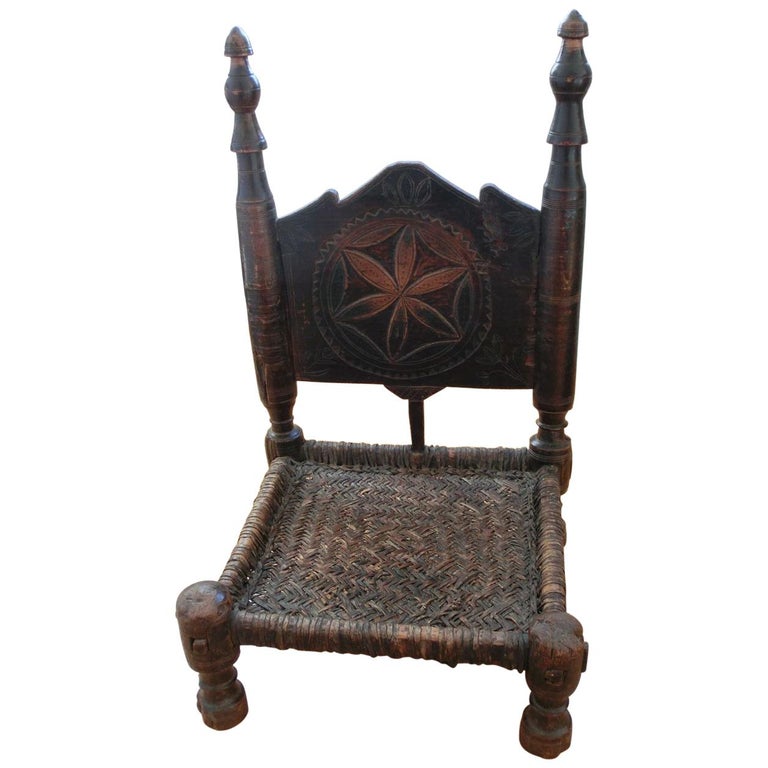 Antique Indian Low Authentic Wicker Wooden Oriental Chair, 19th Century ...