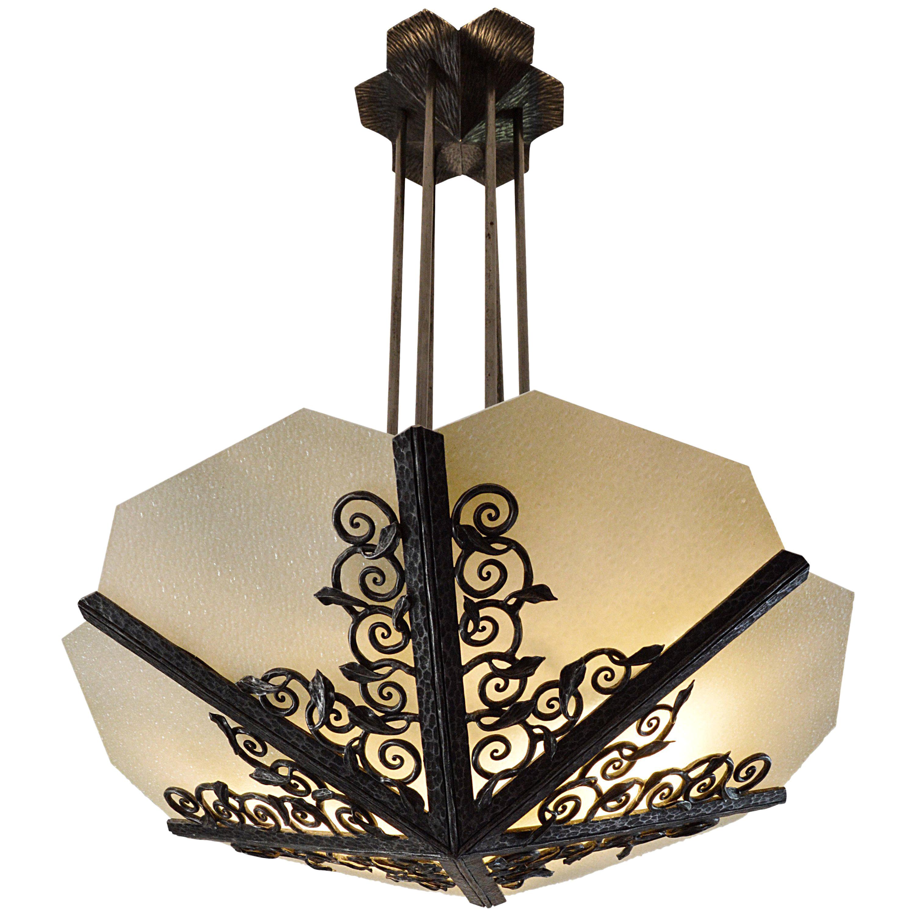 Edmond Delion Large French Art Deco Wrought Iron Chandelier, circa 1920 ...