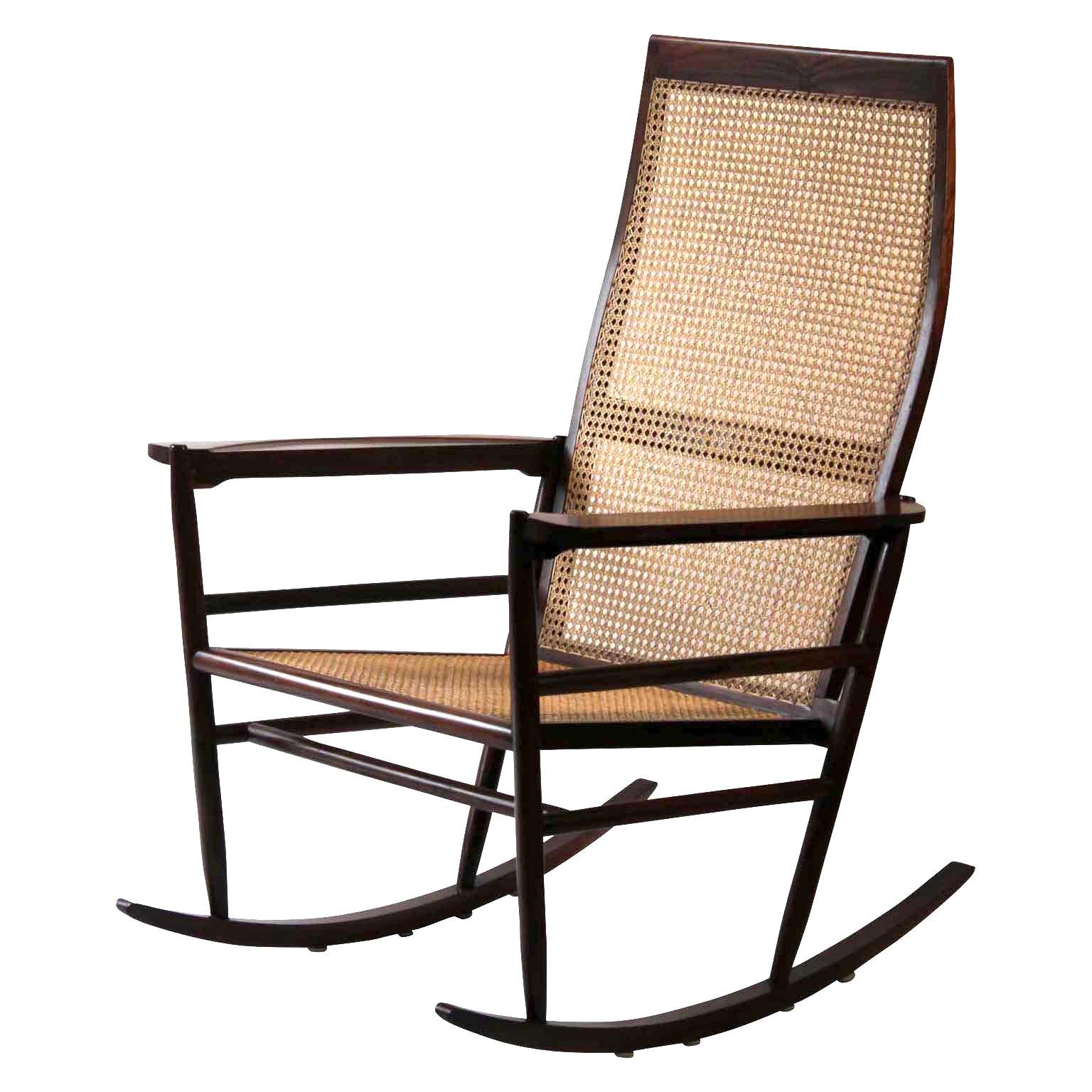 Joaquim Tenreiro Jacaranda Curva Cane Back Rocking Chair at 1stDibs