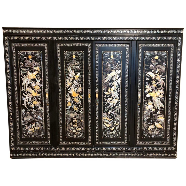 Large Modular Asian Mother Pearl Armoire For Sale at 1stDibs
