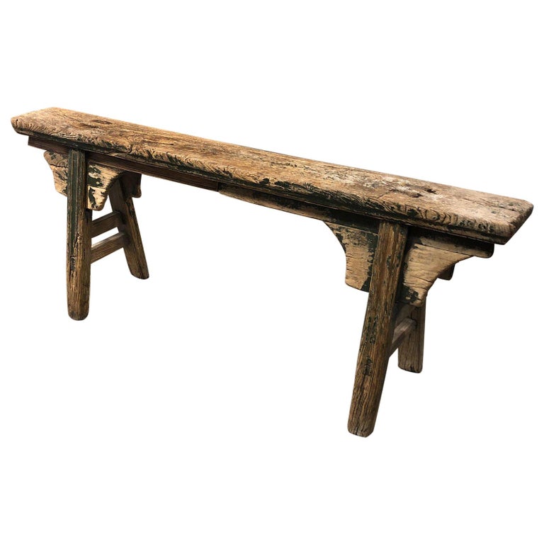 Distressed Wood Asian Bench For Sale at 1stDibs