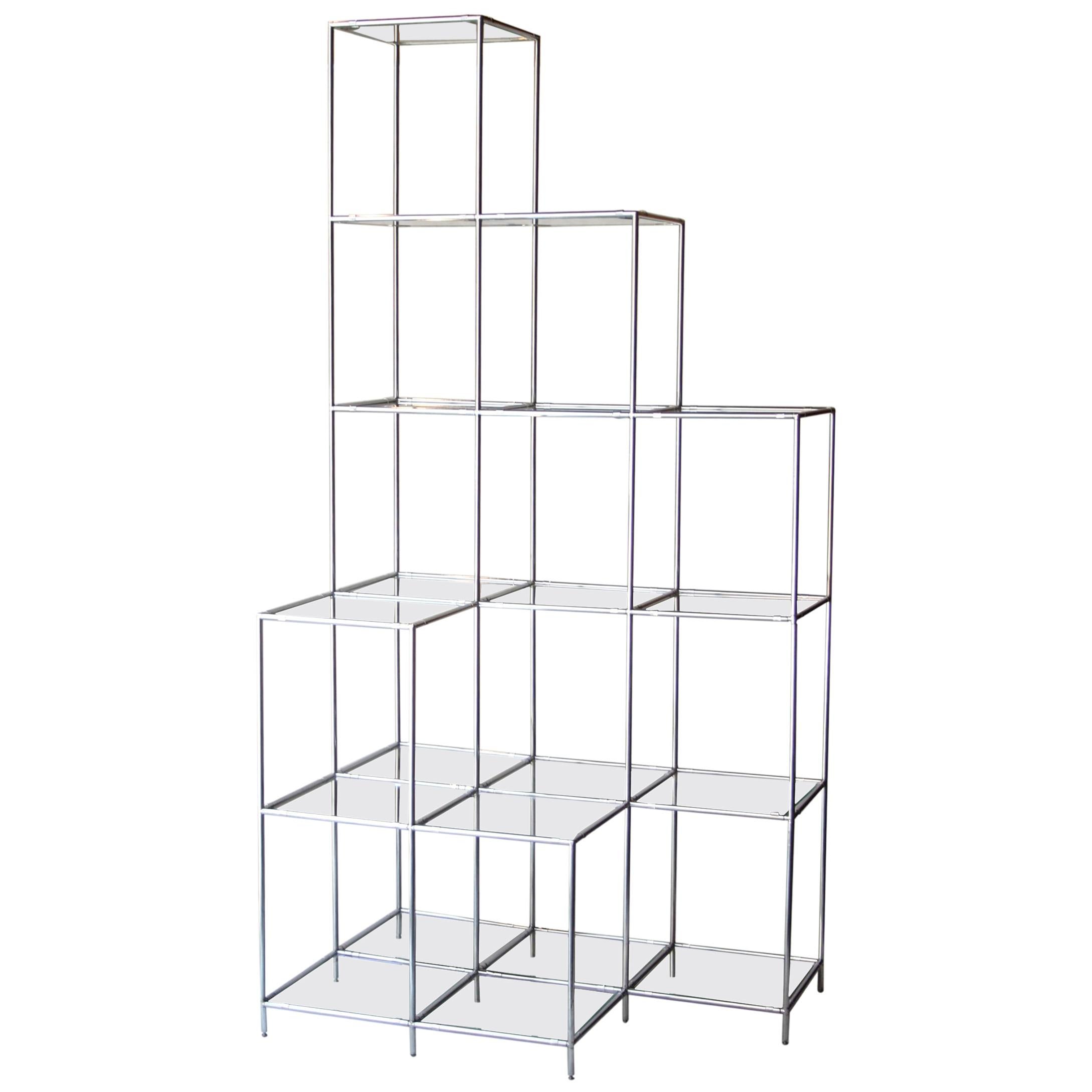 Midcentury Modern Chromed Tubular Steel Structure Crystal Italian Shelf ...
