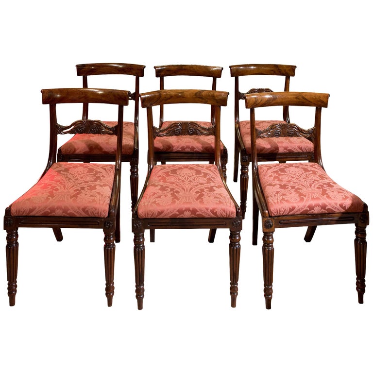 Set of 6 Regency Rosewood Dining Chairs on Fluted and Turned Legs For ...