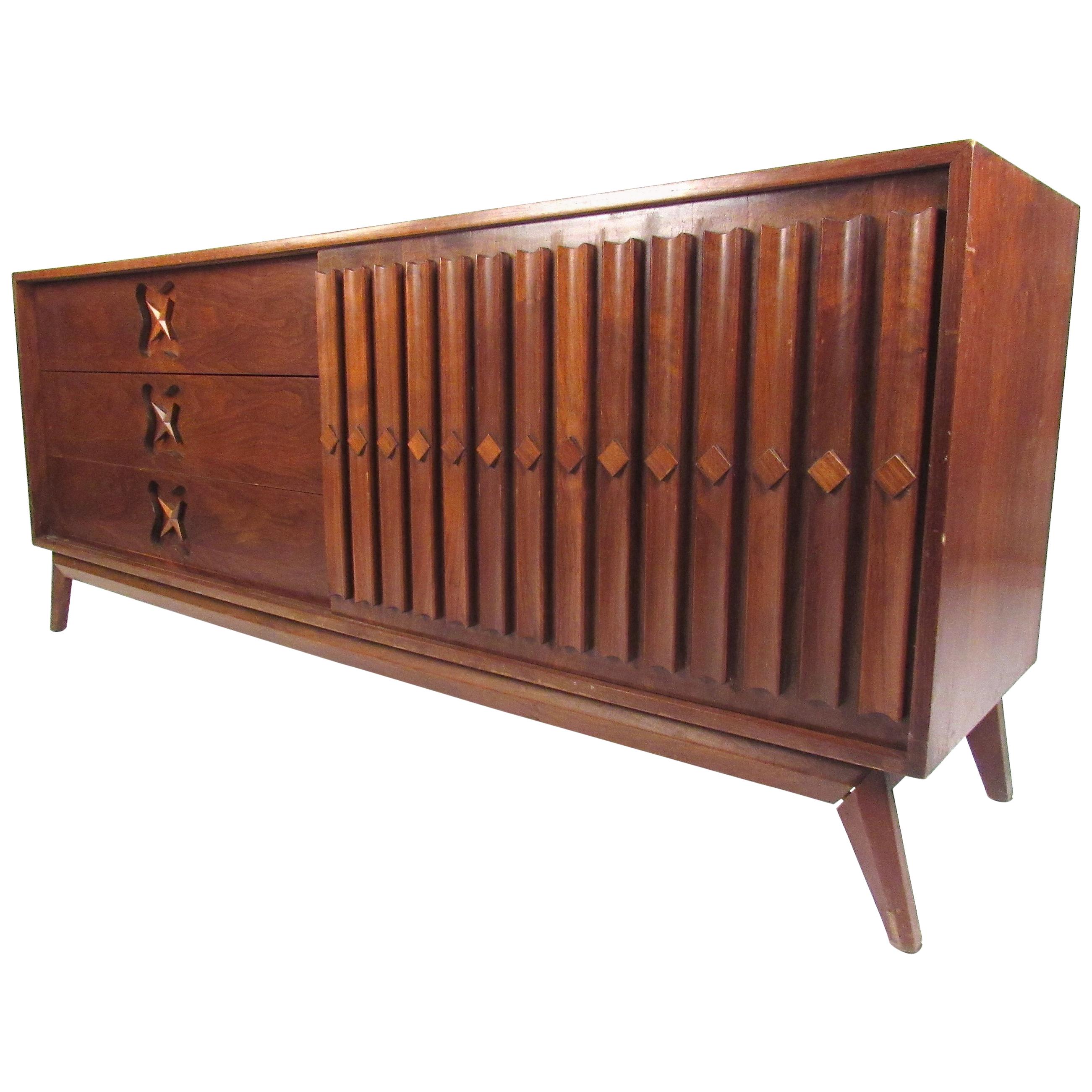 Midcentury Sliding Door Walnut Dresser For Sale at 1stDibs