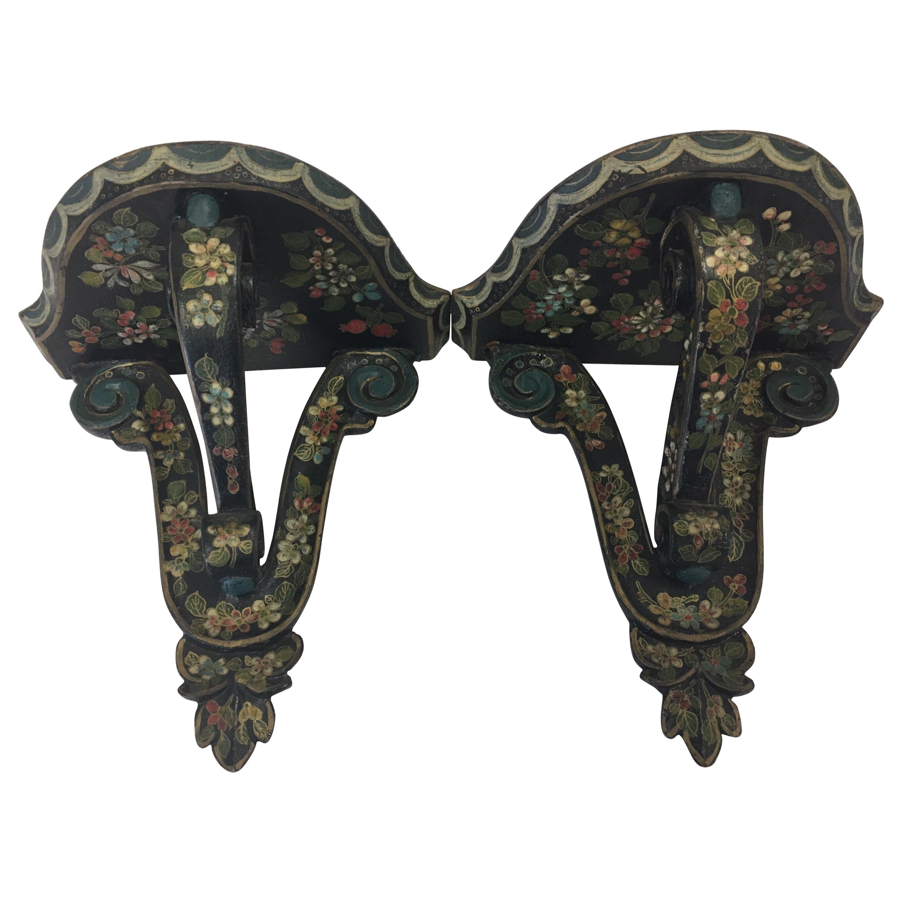 Carved Chinoiserie Hand Painted Wall Pockets Shelves Brackets at 1stDibs