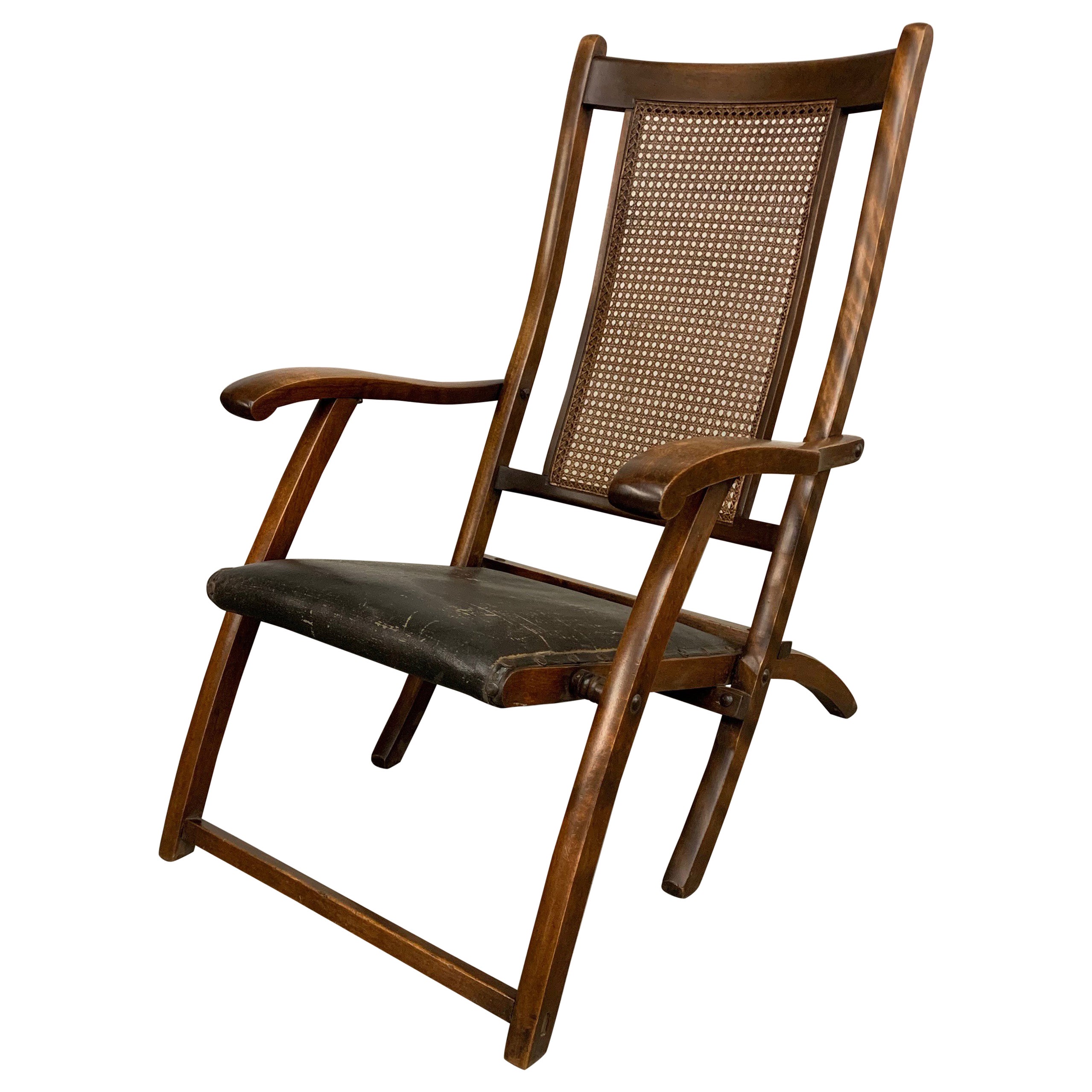 Early 20th Century Caribbean Martinique Mahogany and Cane Folding Deck ...