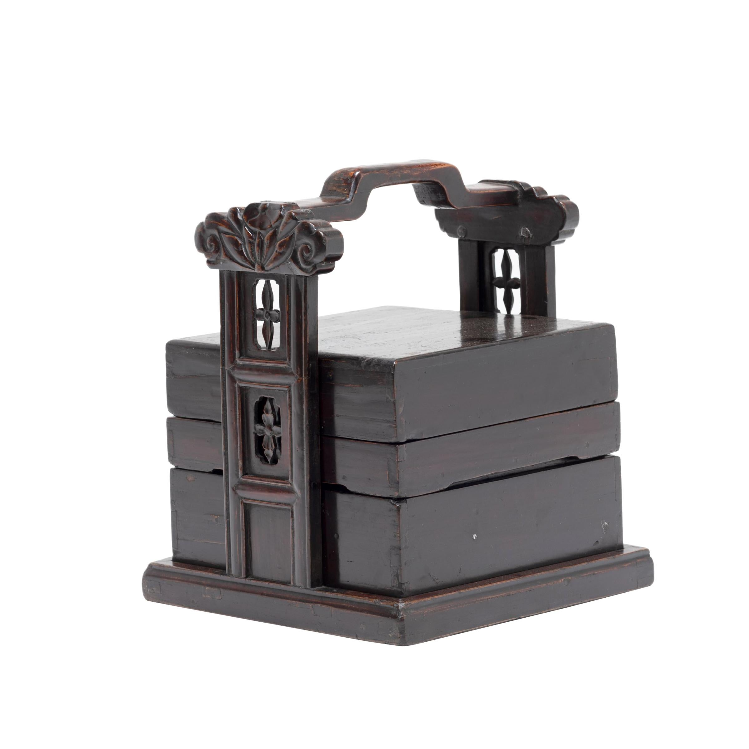 19th Century Chinese Black Lacquer Stacking Box at 1stDibs