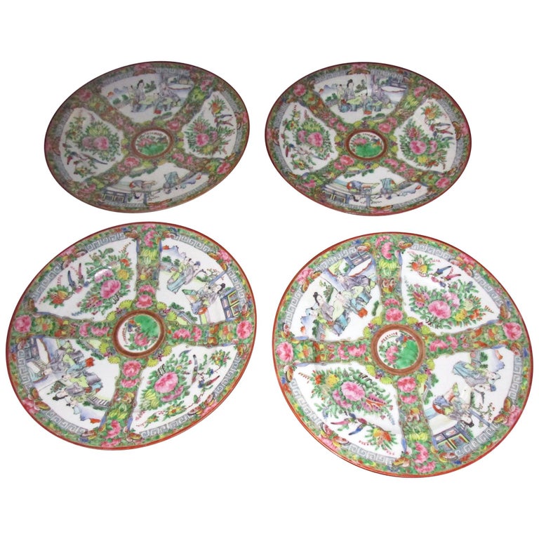 19th Century Rose Medallion Chinese Export Plate Set of Four at 1stDibs