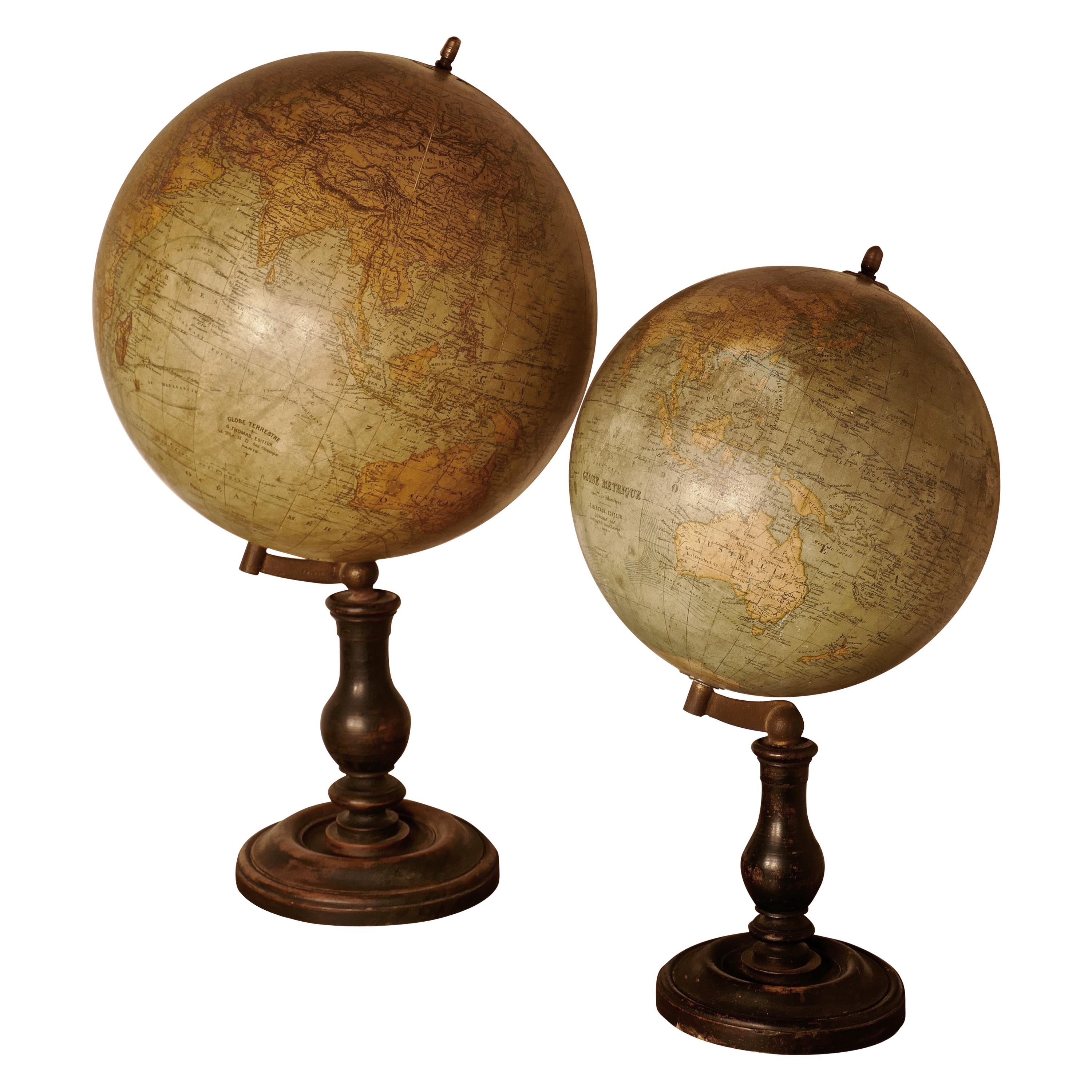 Set of French 19th Century Globes by G Thomas, Terrestre and Metrique ...