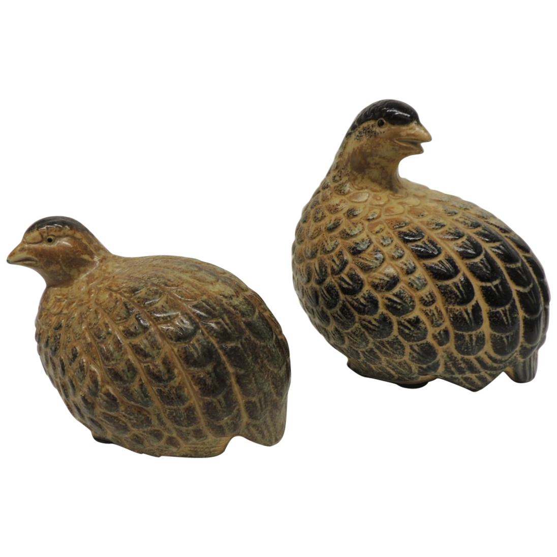 Pair of Vintage Hand Painted Porcelain Asian Quails at 1stDibs