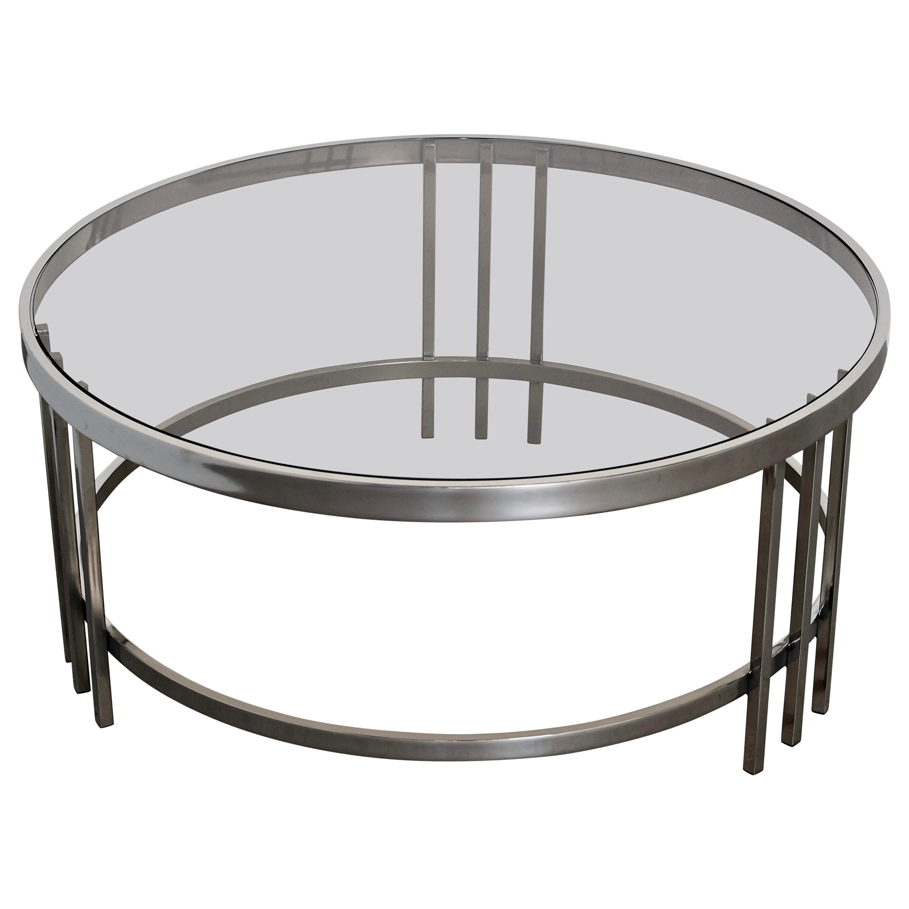 Round Cocktail Table of Polished Steel with Brass Accents For Sale at ...