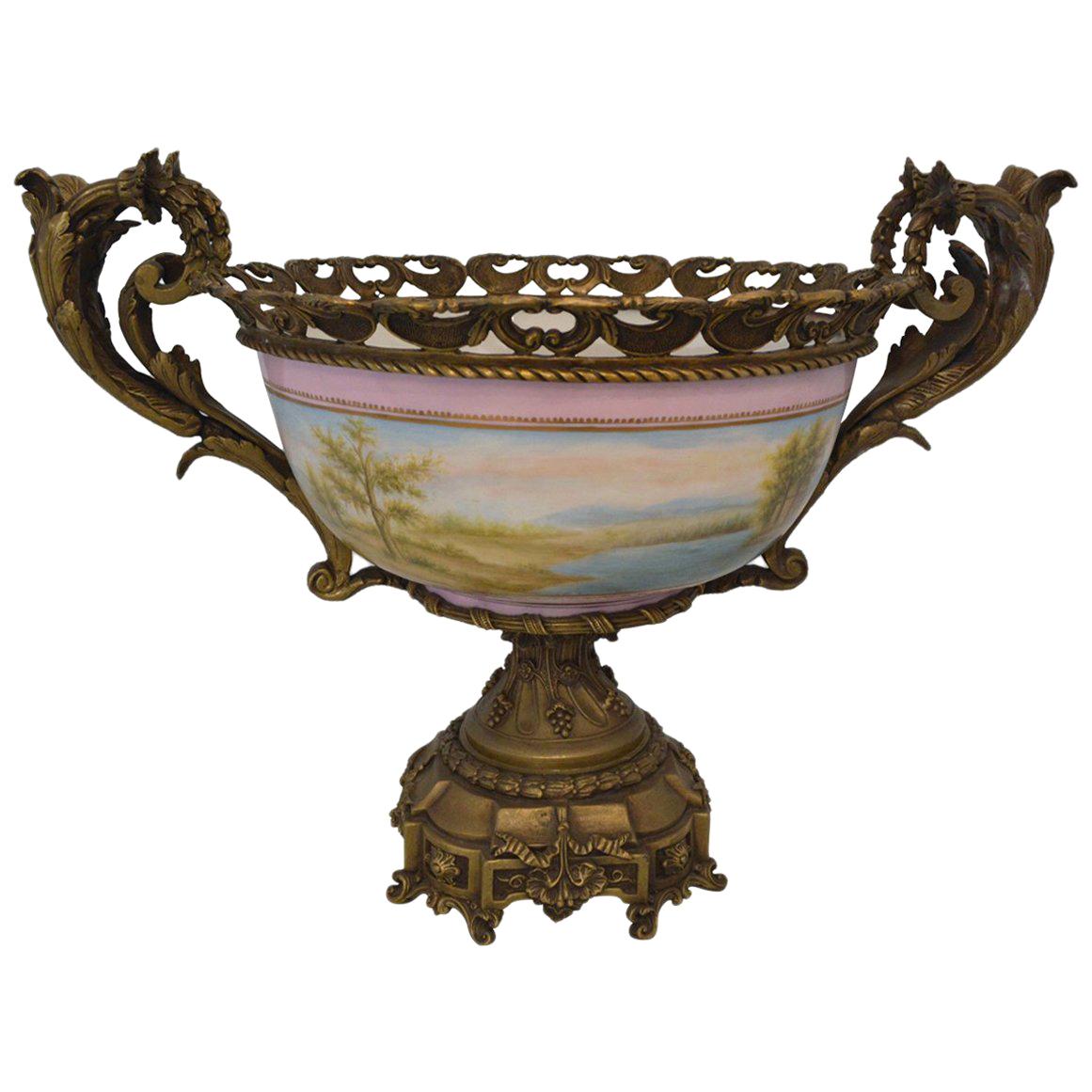 Large Hand Painted Porcelain French Style Centerpiece with Bronze For ...