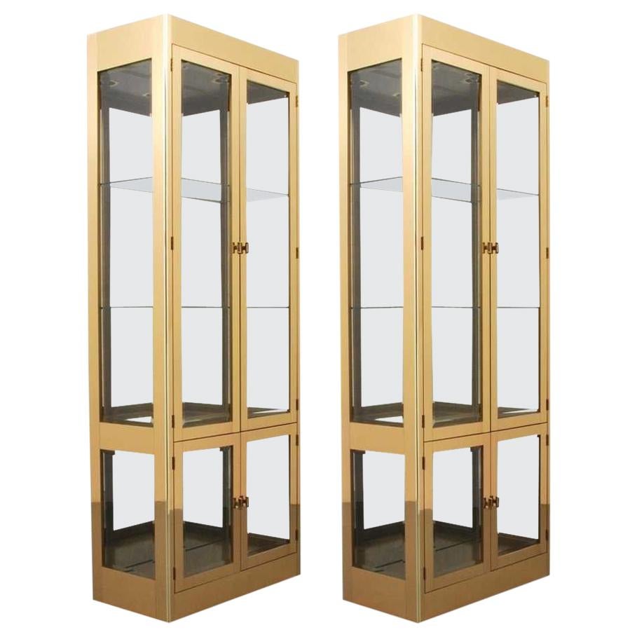 Pair of Mastercraft Brass Display Cabinets at 1stDibs