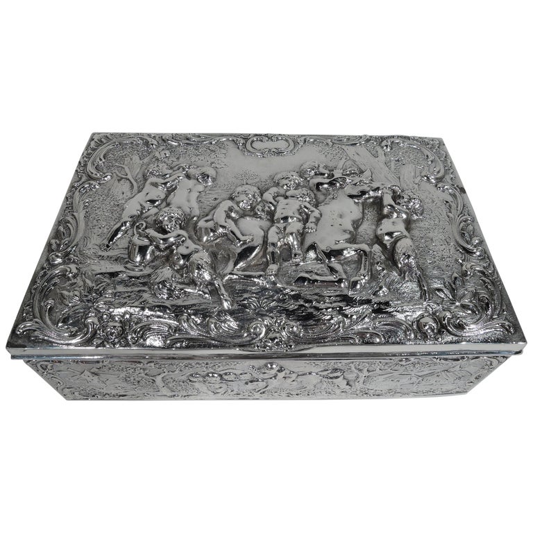 Antique German Rococo Revival Silver Keepsake Box with Frolicking Putti ...