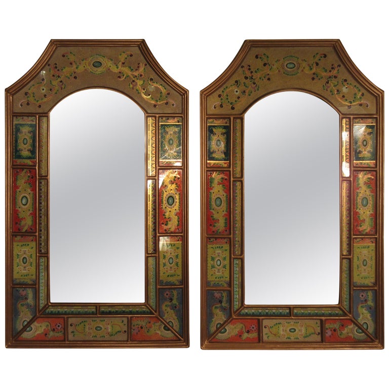 Pair of 1980s Colorful Reverse Painted Mirrors at 1stDibs