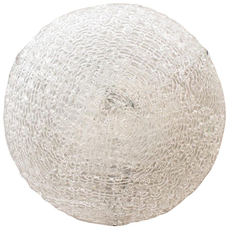 Large Textured Ice Glass Ceiling Light Flush Mount by Kaiser, Germany ...