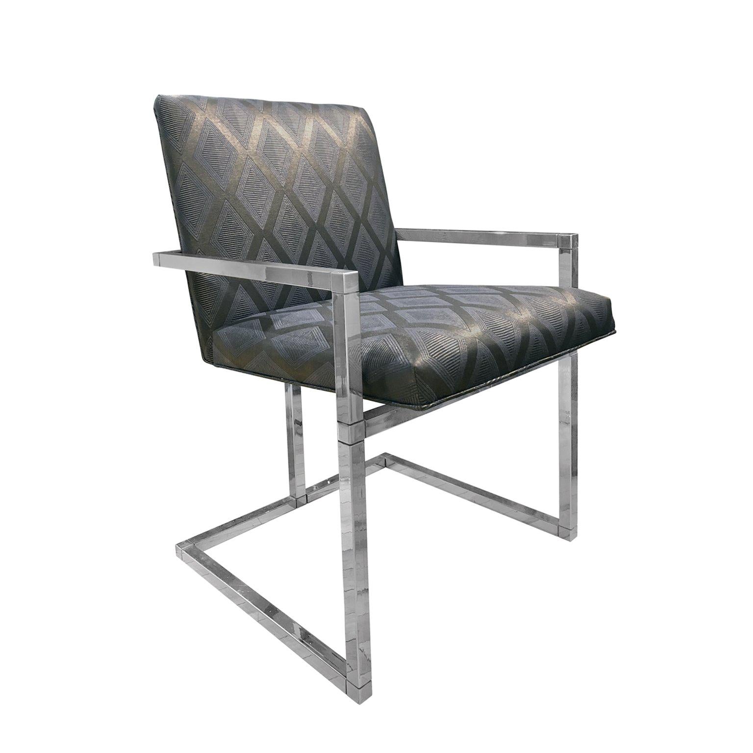 1970s Chrome Frame Dining Chair with Grey and Midnight Blue Upholstery ...