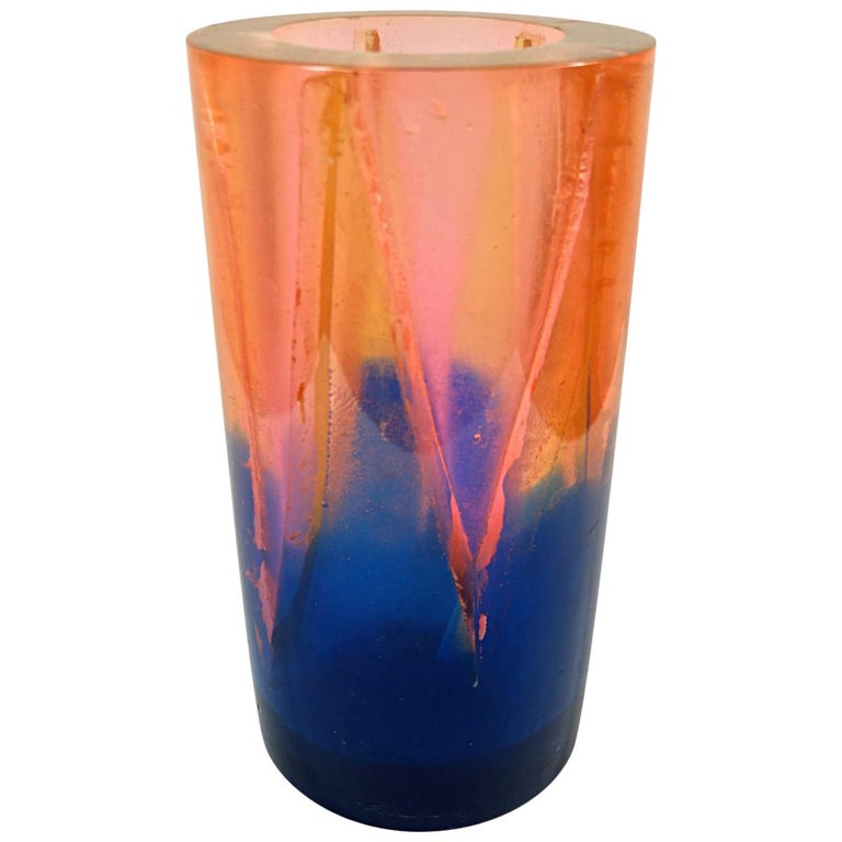 Orange Blue Resin Vase Postmodern Memphis Style by Steve Zoller For ...