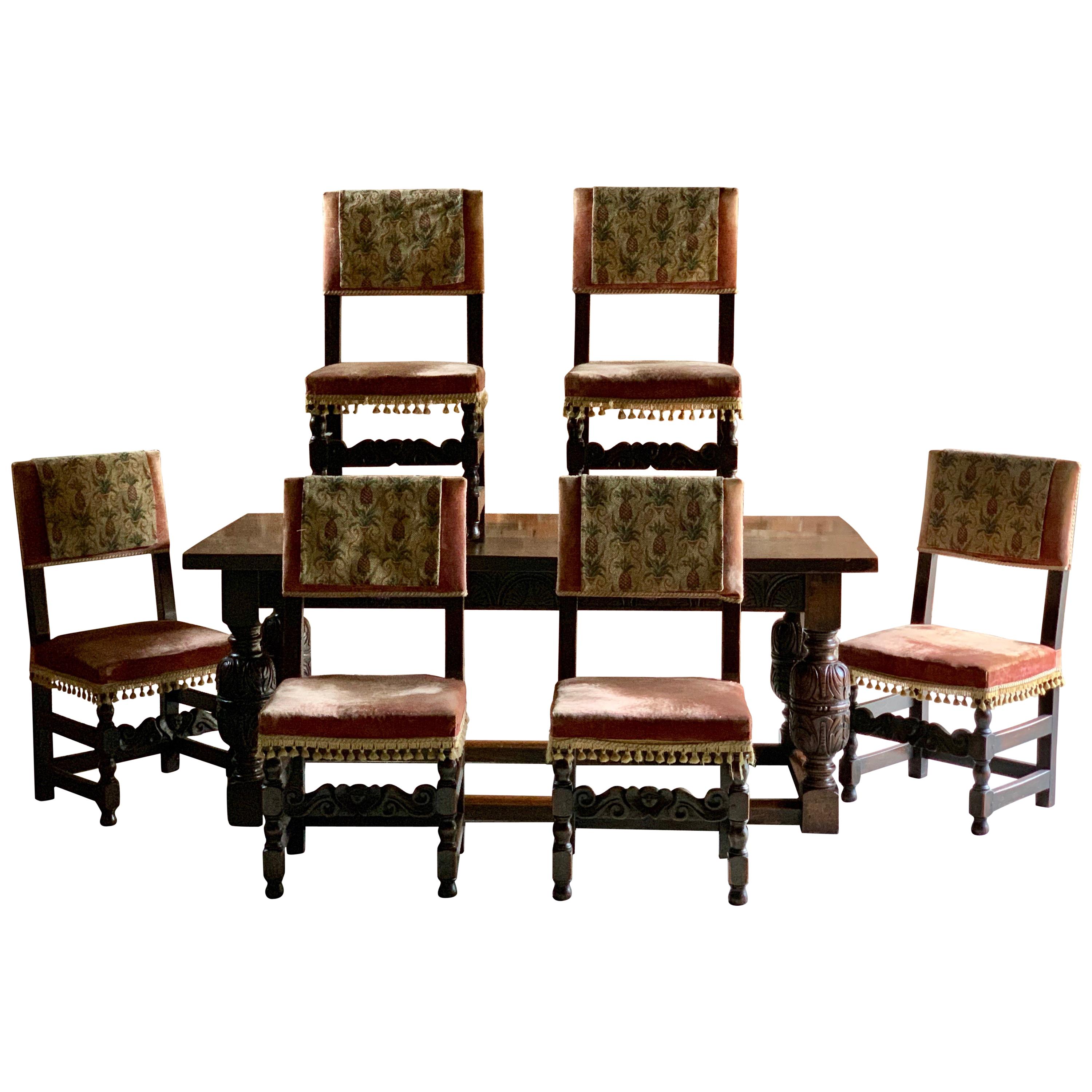 Antique Refectory Dining Table and Six Dining Chairs 17th Century Style ...