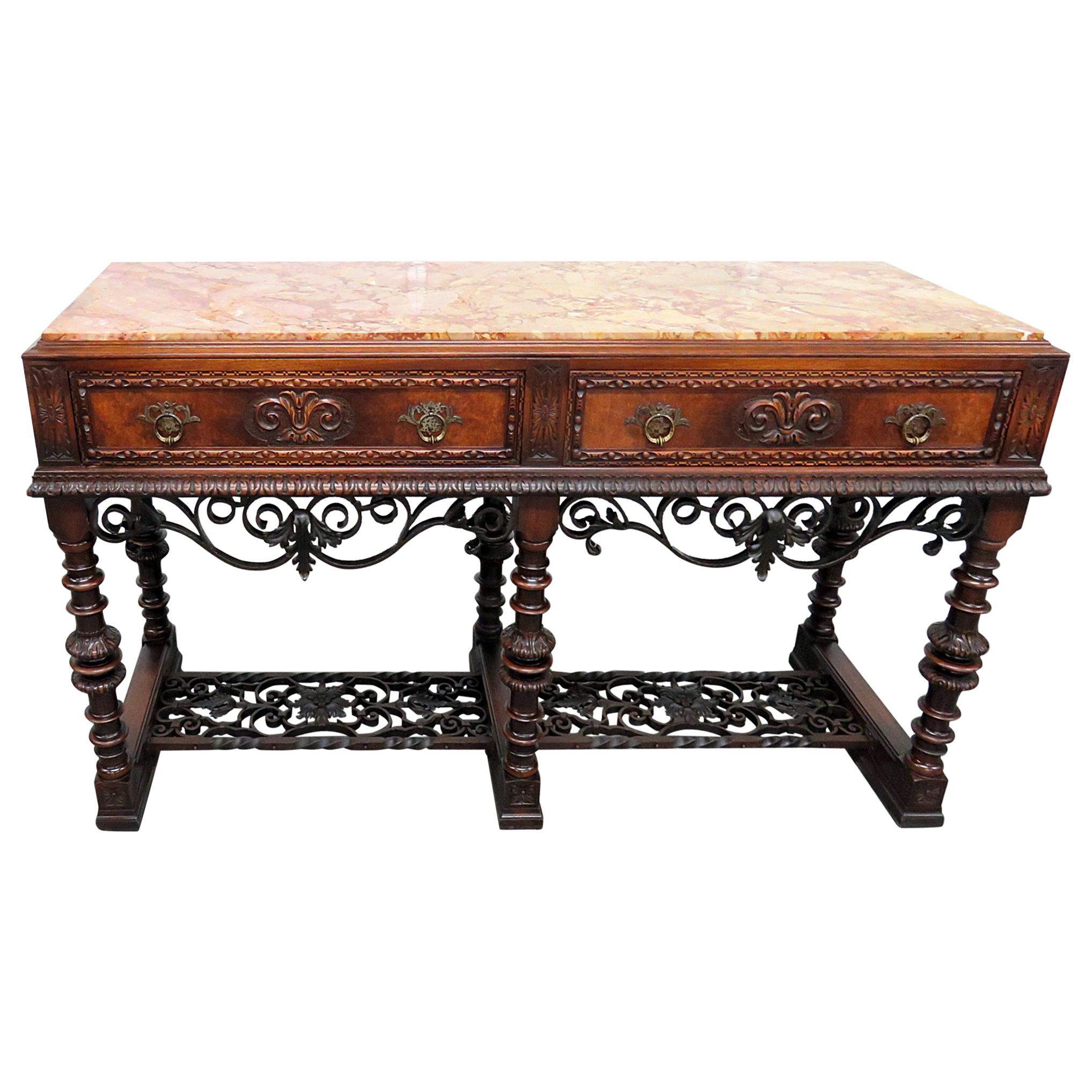 Spanish Iron Scrollwork Marble Top Buffet Server Sideboard For Sale at ...