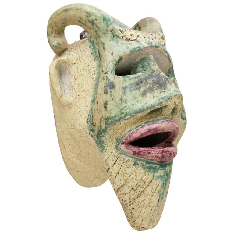 Heavy Vintage Devil Wall Mask in Ceramic, 1970s at 1stDibs