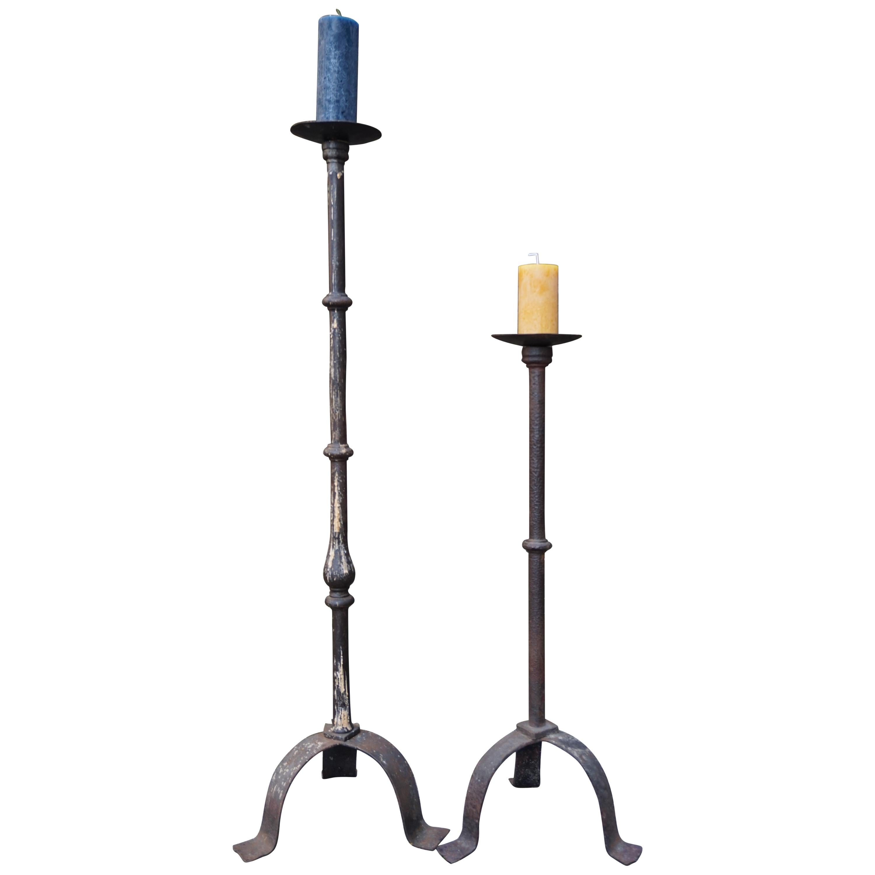 Rare Hand Forged Pair of 19th Century Wrought Iron Candlesticks ...