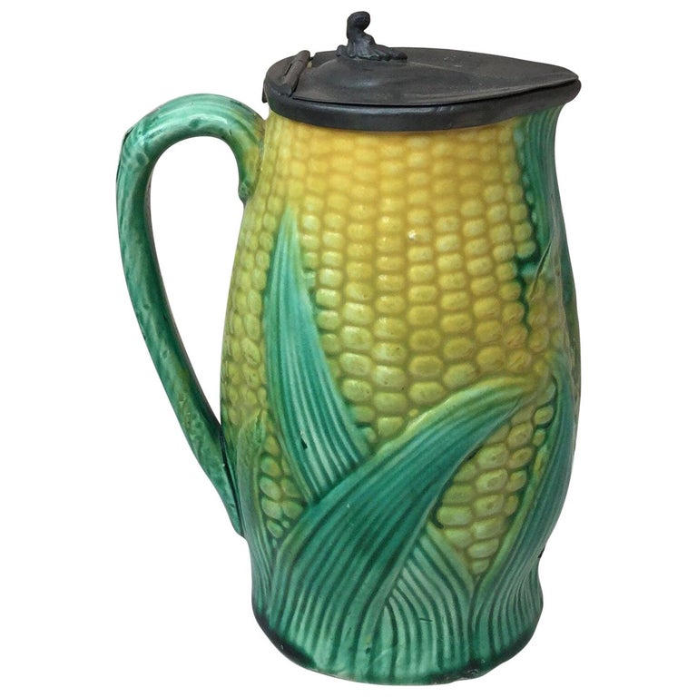 English Victorian Majolica Corn Pitcher, circa 1890 at 1stDibs