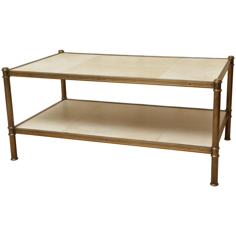 Parchment and Brass Two-Tier Coffee Table at 1stDibs