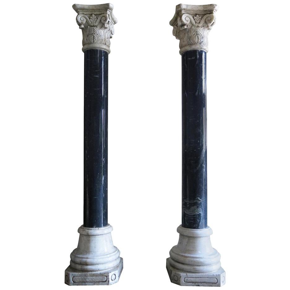 Corinthian Style Columns in Blue Stone and White Marble, France, circa ...