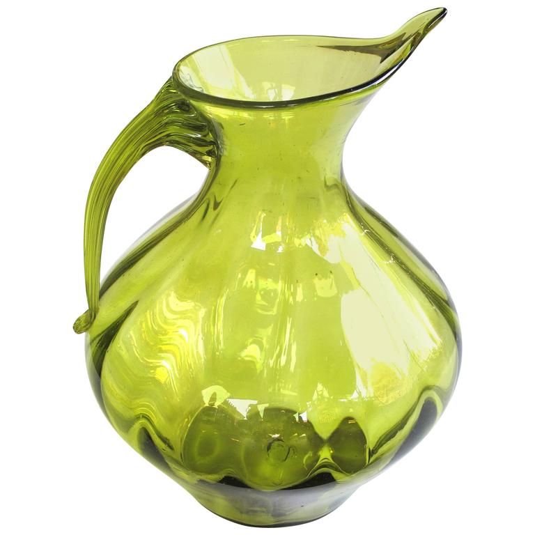 American Green Art Glass 'Optic' Pitcher; Designed by Wayne Husted ...