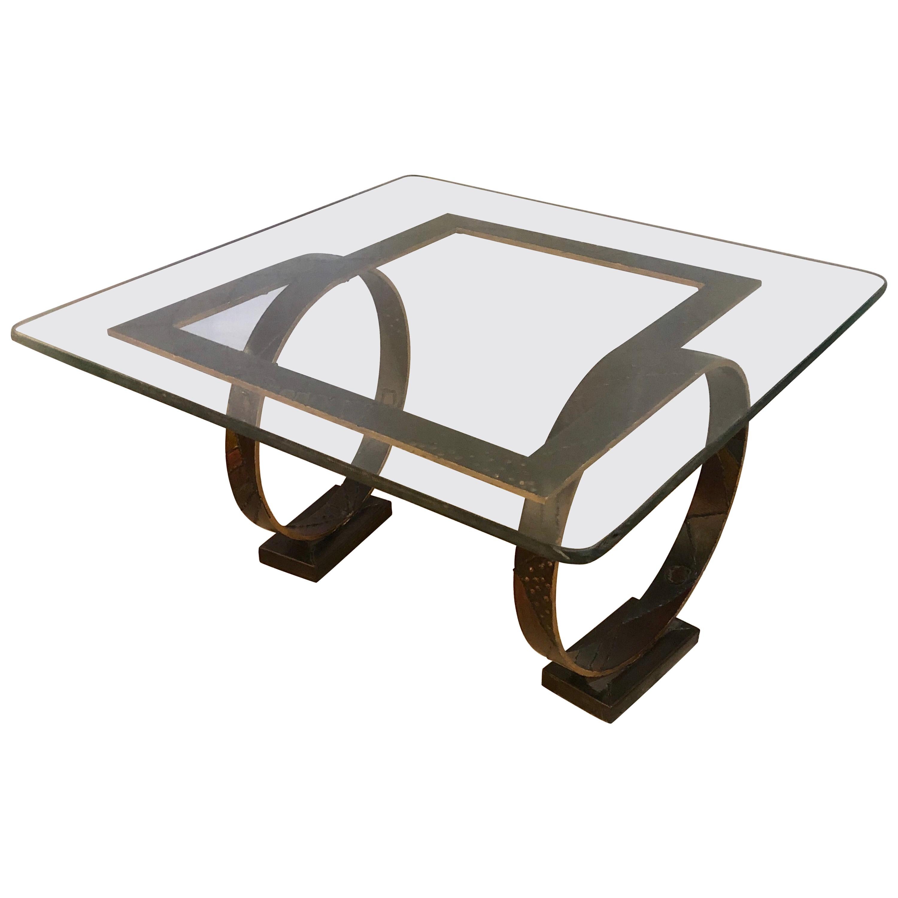 Parisian Round Oakwood Coffee Table with Metal Base For Sale at 1stdibs