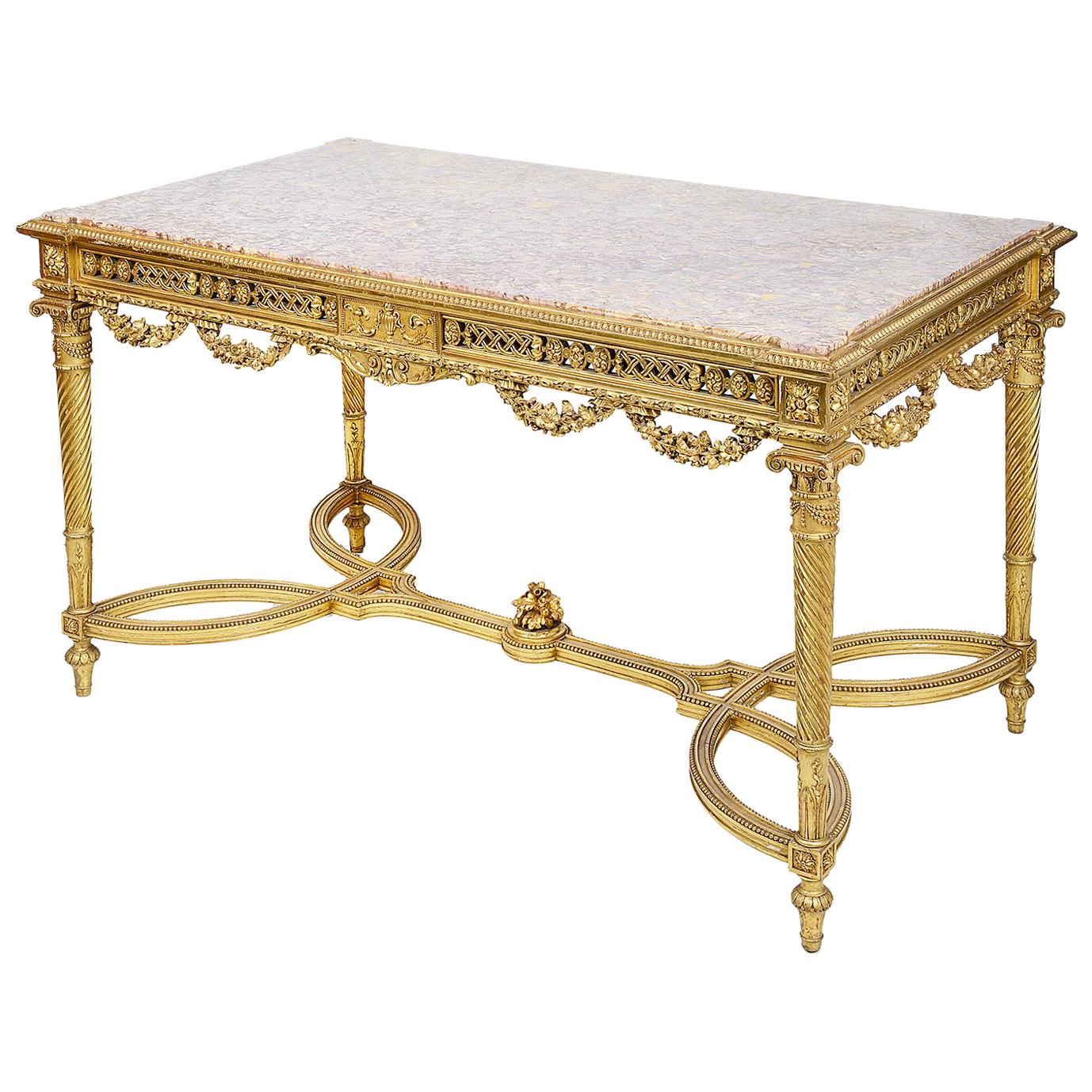 Louis XVI Style Giltwood and Marble Center Table at 1stDibs