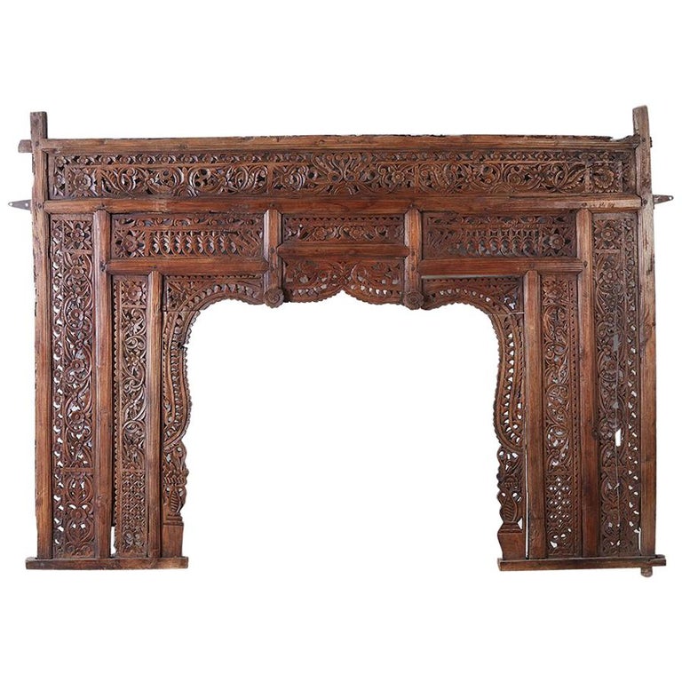 19th Century Indian Carved Wood Panel Window Surround at 1stDibs