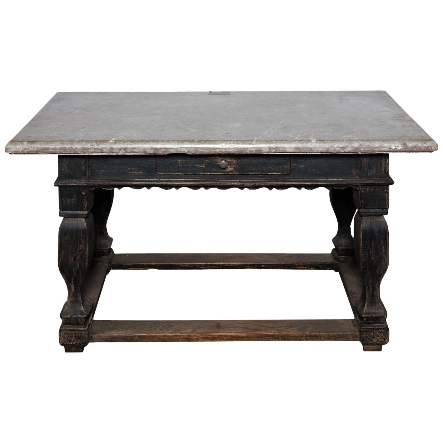 Large Black Painted Table with Stone Top For Sale at 1stDibs