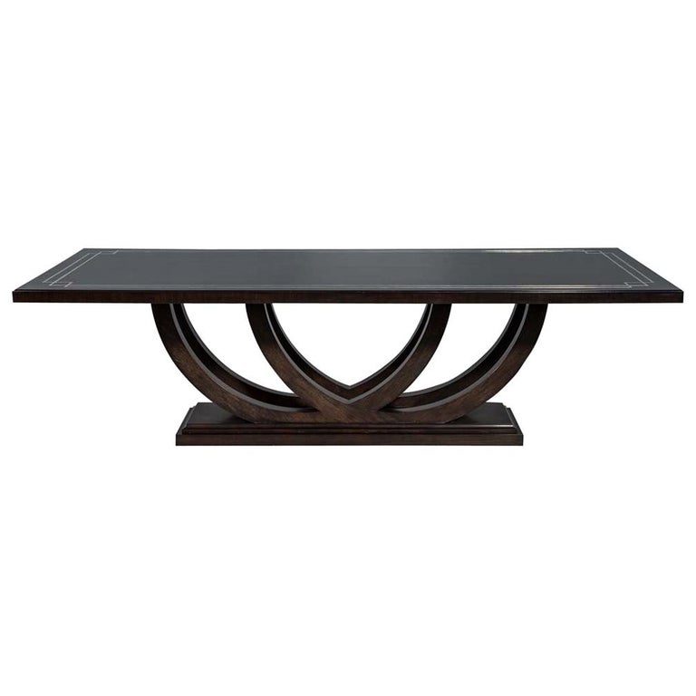 Custom Walnut Dining Table with Polished Metal Inlay Details and Curved ...