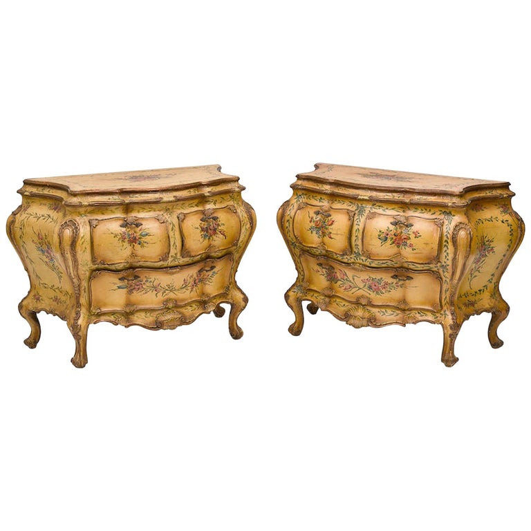 Pair of Italian Rococo Style Hand Painted Commodes, Late 19th Century ...