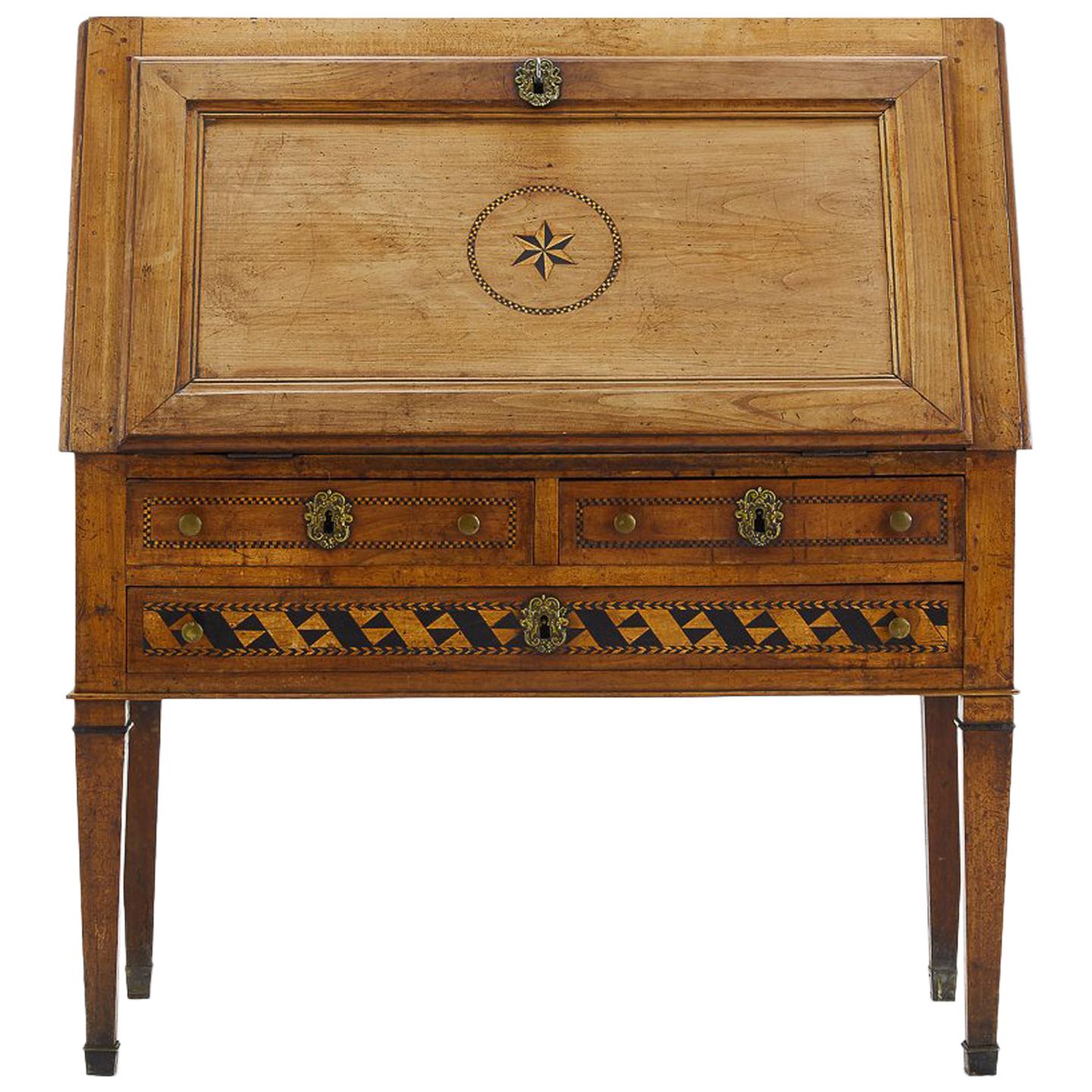 18th Century French Cherry Bureau with Ebonised Inlay at 1stDibs