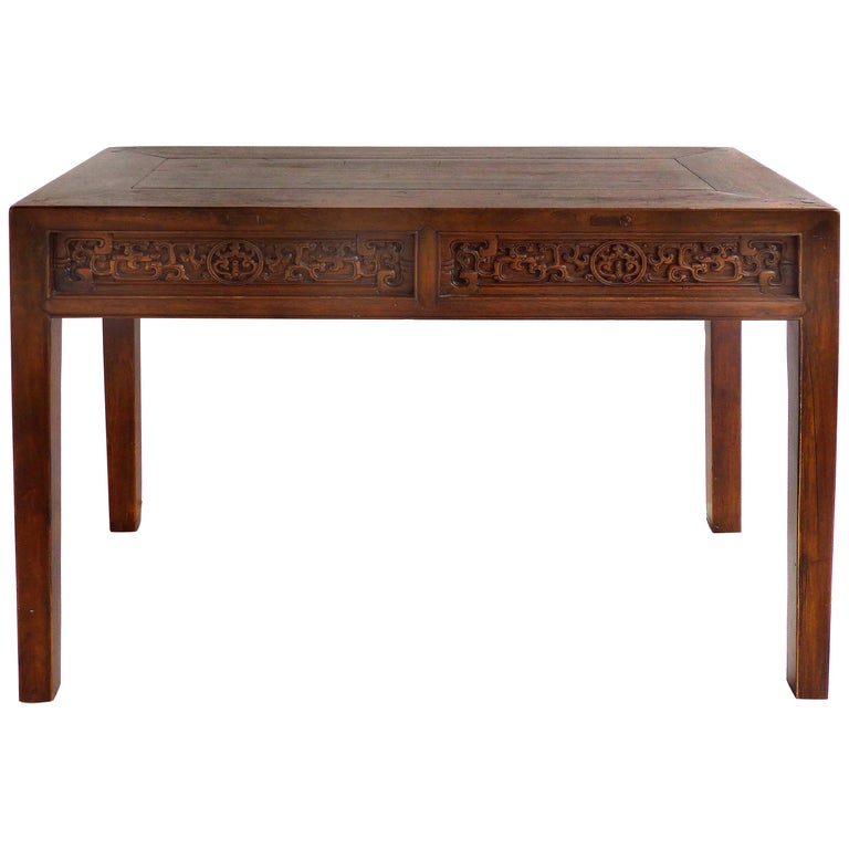 Chinese Carved Two-Drawer Console Table with Carved Apron at 1stDibs