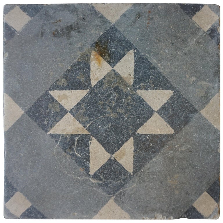 Lot of 200 Square Feet Reclaimed French Blue and White Tiles at 1stDibs