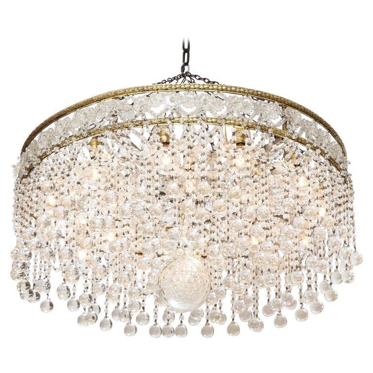 French Crystal Ball Deco Chandelier at 1stDibs