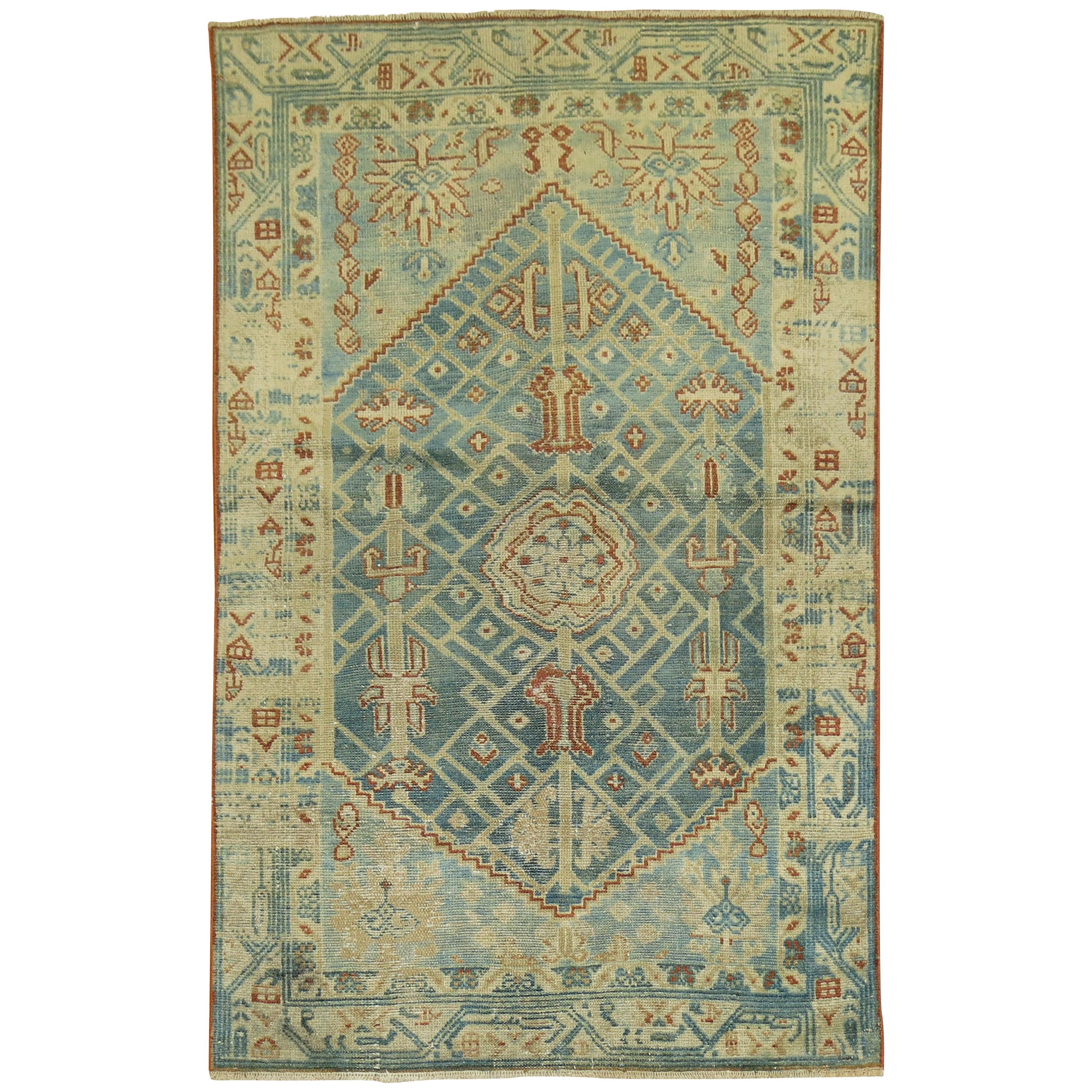 Antique Persian Malayer Gallery Blue Border Rug at 1stDibs