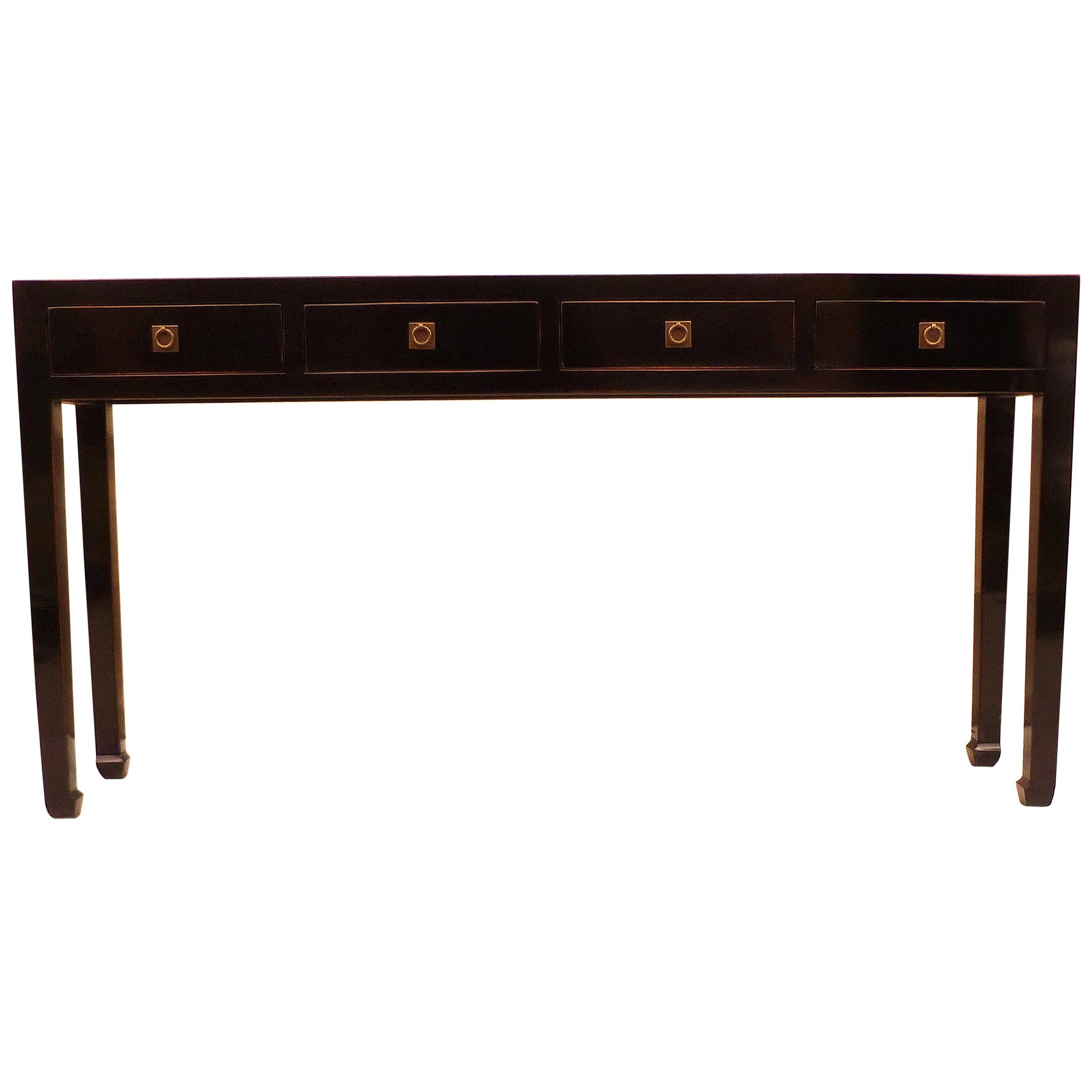 1970s Black Grasscloth Lacquered Ming Style Console Table at 1stdibs