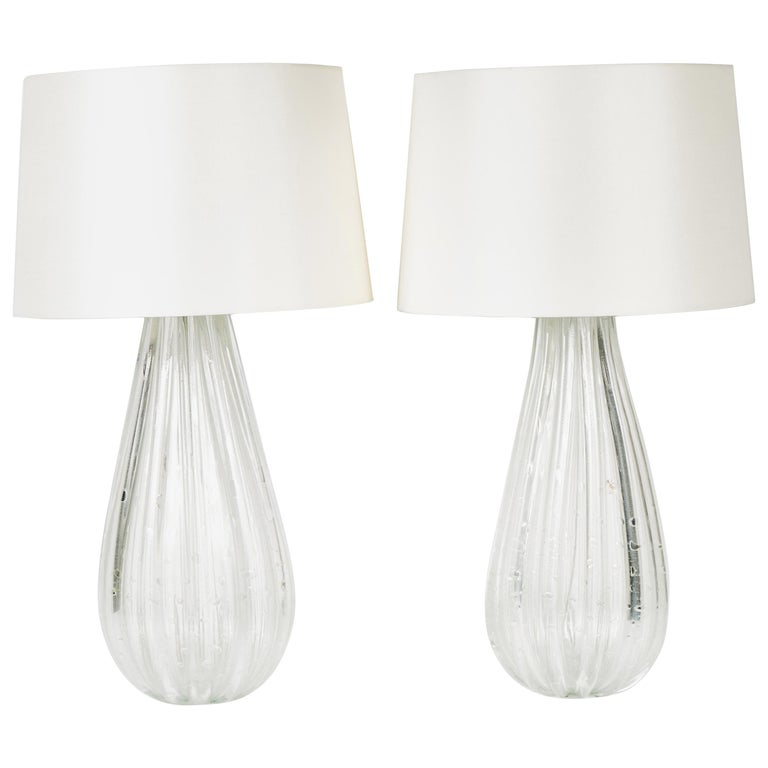 Pair of Venetian Glass Drop Lamps with Silver Leaf at 1stDibs