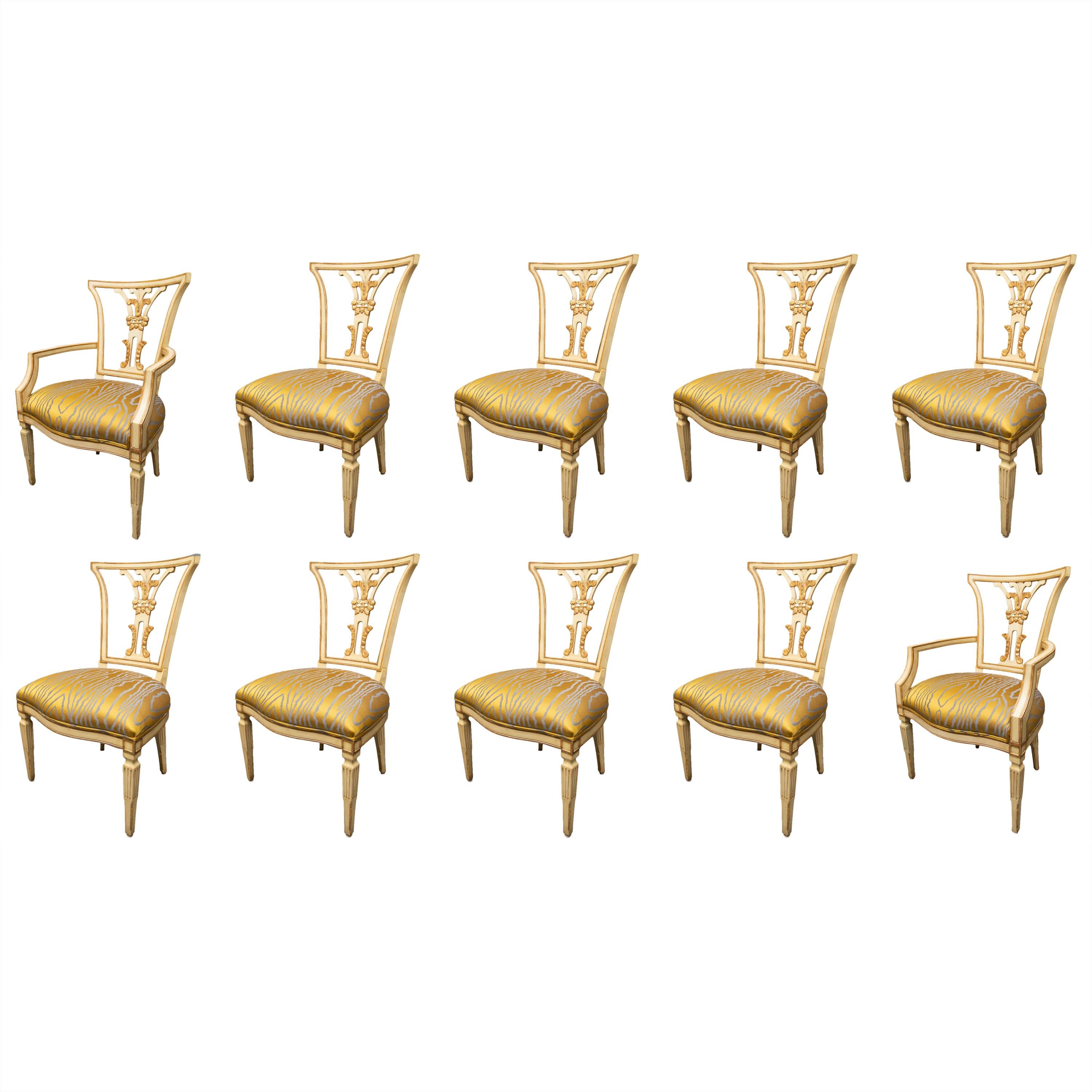 Set of 10 Cream and Parcel Gilt Dining Chairs at 1stDibs