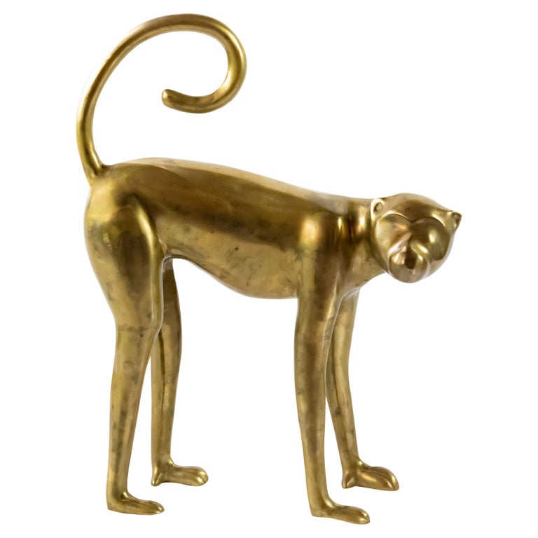 Midcentury Brass Monkey Sculpture For Sale at 1stDibs