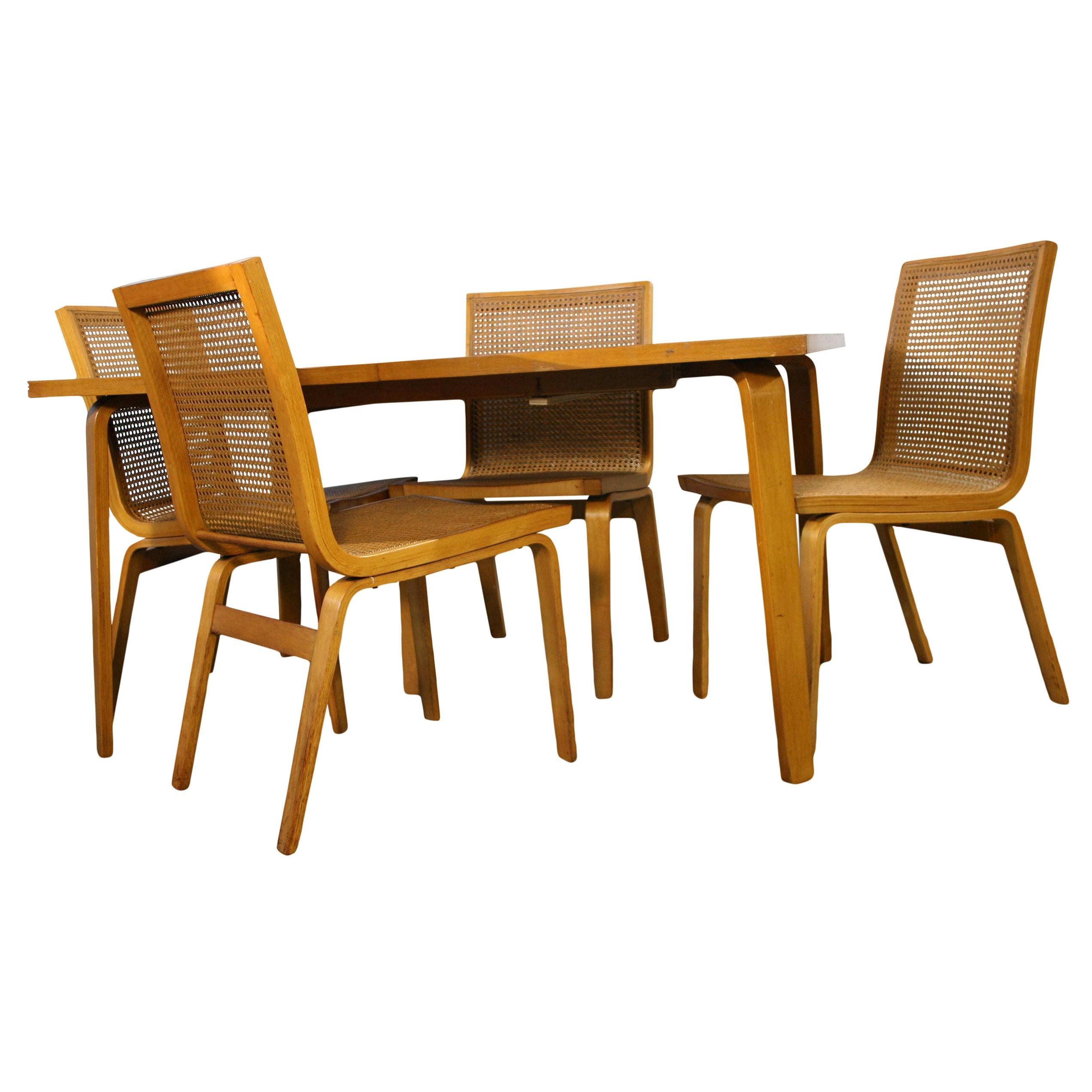 Midcentury Rare Clifford Pascoe Maple Dining Table 4 Cane Chairs at 1stDibs