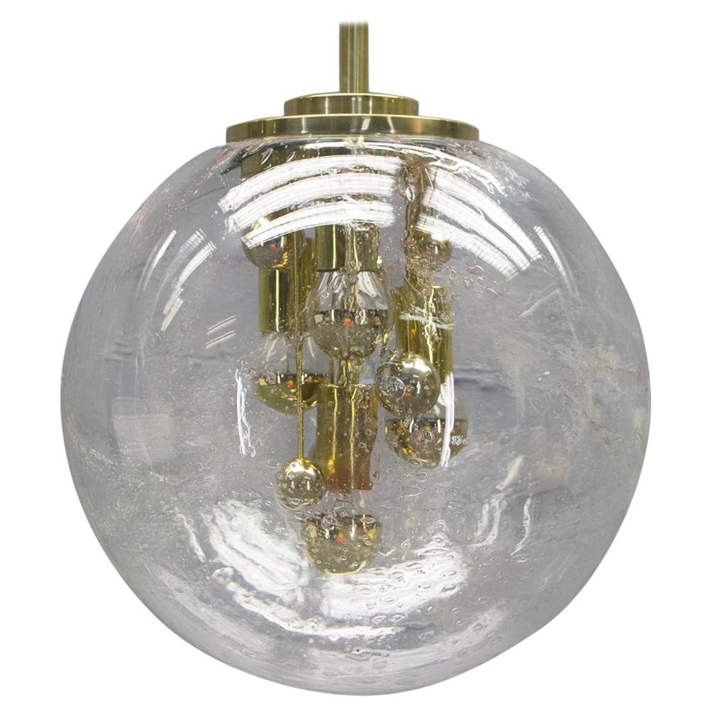 Huge Space Age Brass and Blown Glass Globe Ceiling Lamp, Doria Germany ...