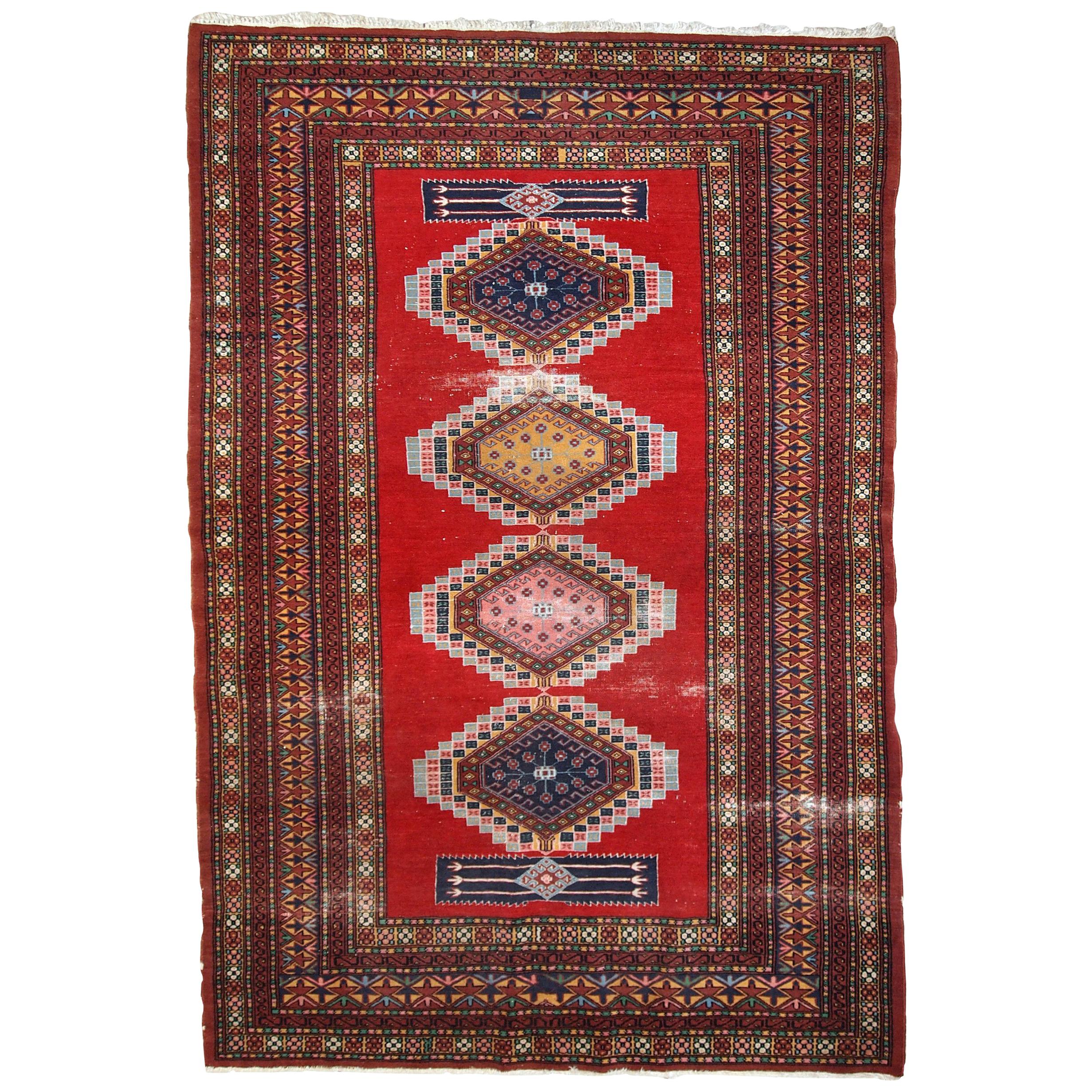 Handmade Vintage Uzbek Bukhara Rug, 1970s, 1C626 For Sale at 1stDibs