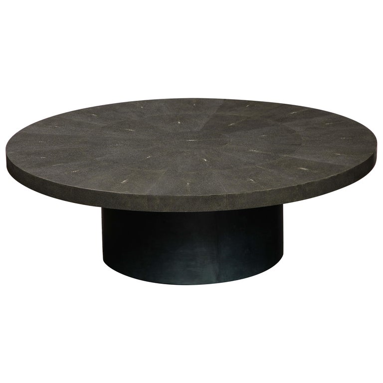 Round Black Genuine Shagreen Table with Parchment Base For Sale at 1stDibs