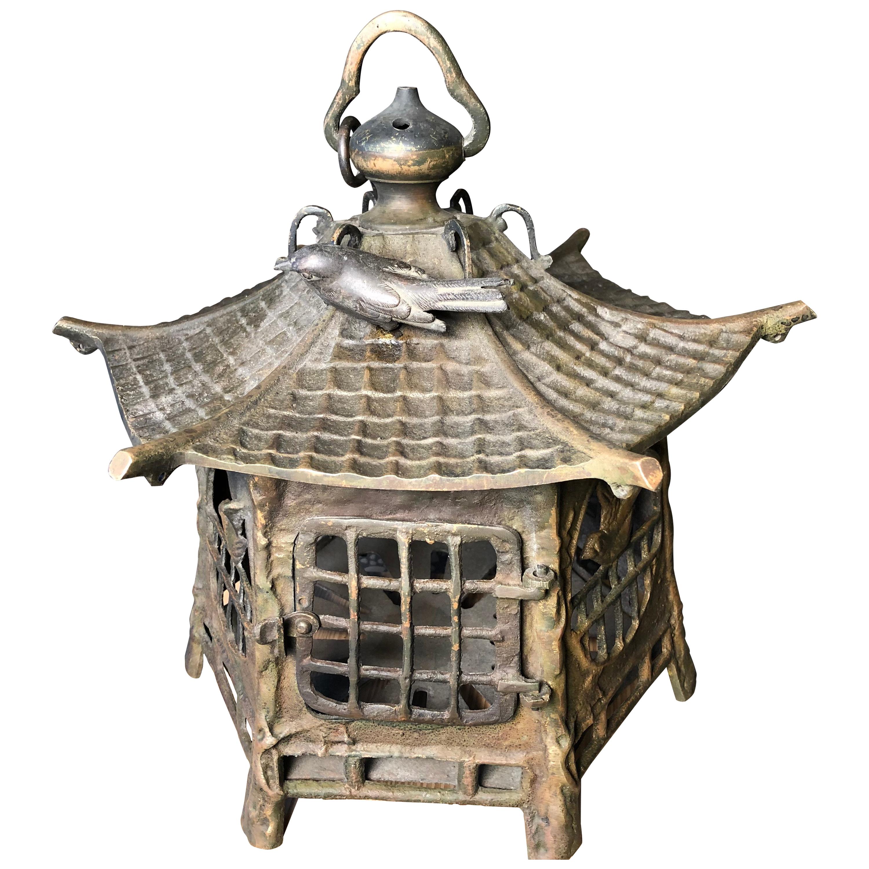 Japan Fine Antique Cast Bronze "Birds Birds" Lantern Extraordinary ...